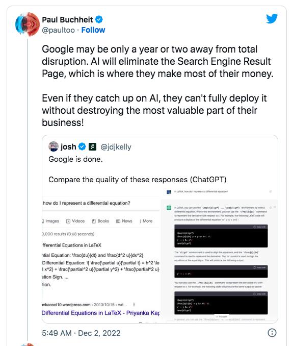 Gmail 创始人：谷歌将在一两年内被 ChatGPT 等 AI “彻底颠覆”_科技猎